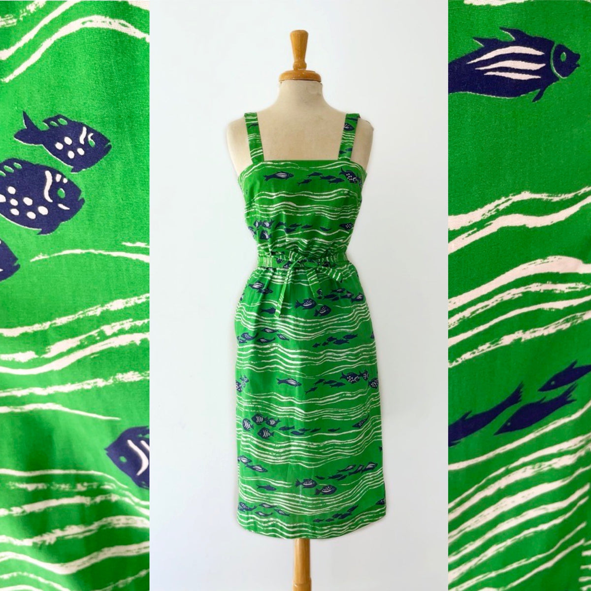 60’s Green Fish Print Midi Sun Dress – Unearth Vintage
